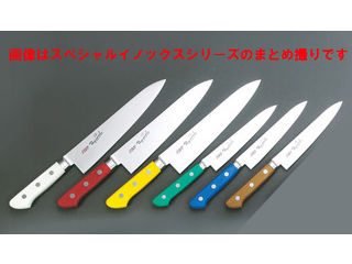 モリブデン鋼を含有した特殊ハガネを使用している為“さび”に強い。手研ぎ本刃付仕様ですので、お求めいただいた時からすばらしい切れ味でプロの皆様を満足させる逸品です。●ツバ付プロ仕様 ●手研ぎ本刃付すばらしい切れ味 ●抗菌ハンドル衛生管理対応（...