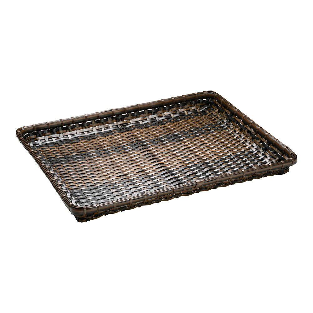 ●号：60●メーカー品番：91-042B●幅×奥行×高さ(mm)：600×450×40●(内寸法)幅×奥行(mm)：530×400●樹脂竹ディスプレイ籠シリーズ●材質：ポリプロピレン耐熱：120℃●「編む」ことで竹の風合いを樹脂で表現。より...