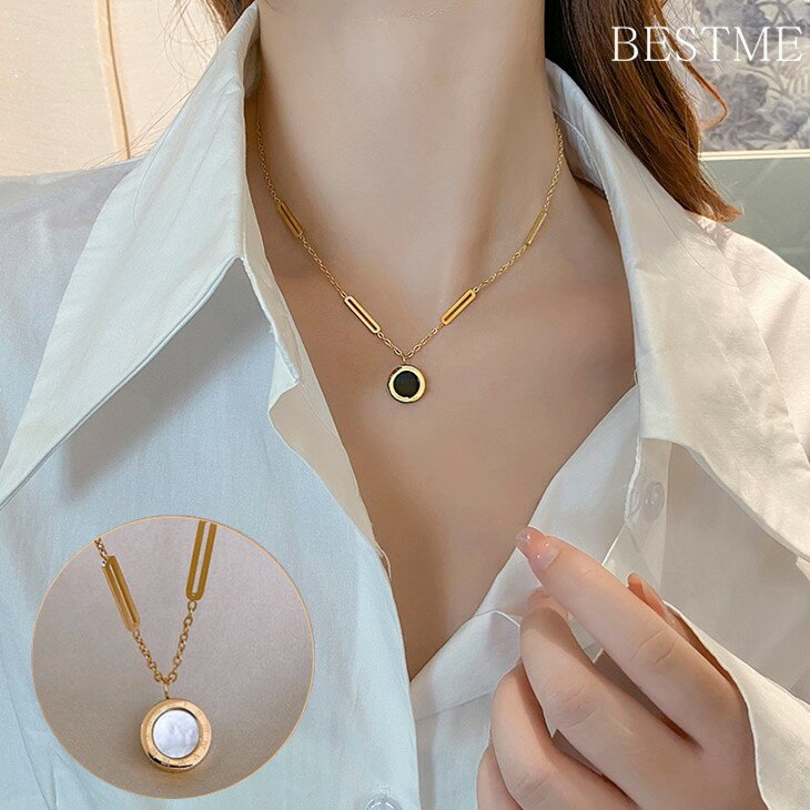 商品情報商品説明素材：ステンレス　色：ブラック＆パールホワイト全長:40cm+ 5cm※平置き、メジャーによる実寸採寸のため、多少の誤差が生じる場合がございます。ネックレス 双面 ブラック＆パールホワイト 合金 プレゼント 贈り物 ネックレ...