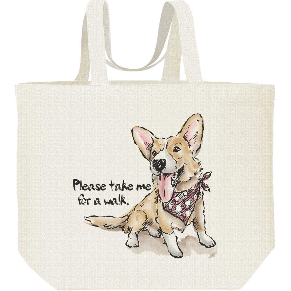 ウェルシュコーギーの水彩タッチのイラストです。 ＜ロゴ部分＞ Please take me for a walk.（私を散歩に連れてって）　