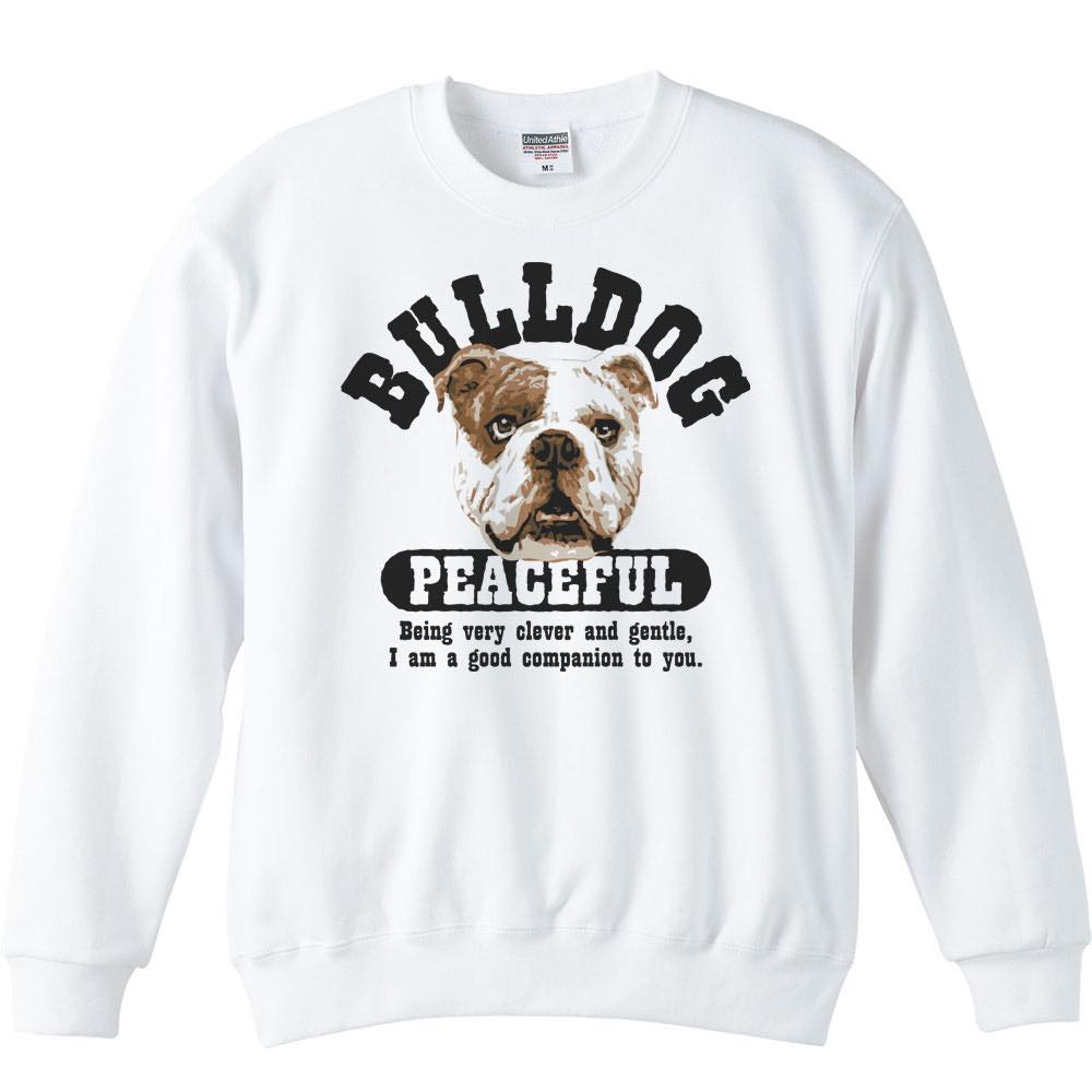 ブルドック。＜ロゴ部分＞ Being very clever and gentle, I am a good companion to you.（非常に賢くおとなしいので、私はあなたにとって良い友達です。）　