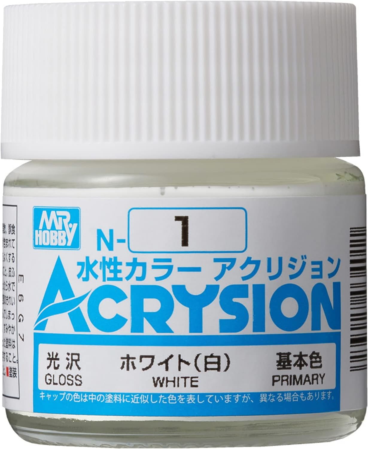 GSIクレオス 「アクリジョンカラー ホワイト (白) 光沢 10ml」 模型用塗料です。 アクリジョンは乾燥時間の遅さや塗膜の弱さ、有機溶剤による臭いの問題を解決し、安全性と塗装環境の改善を目指した新世代の水系エマルジョン塗料です。 【製...