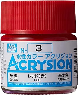 GSIクレオス 「アクリジョン レッド (赤) 10ml」 模型用塗料です。 アクリジョンは乾燥時間の遅さや塗膜の弱さ、有機溶剤による臭いの問題を解決し、安全と塗装環境の改善を目指した、新世代のエマルジョン系水性塗料です。 塗装後の筆やエア...