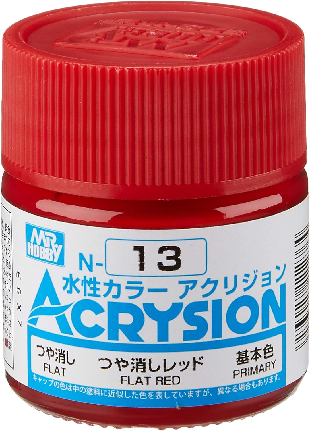 GSIクレオス 「アクリジョン つや消しレッド 10ml」 模型用塗料です。 アクリジョンは乾燥時間の遅さや塗膜の弱さ、有機溶剤による臭いの問題を解決し、安全と塗装環境の改善を目指した、新世代のエマルジョン系水性塗料です。 塗装後の筆やエア...