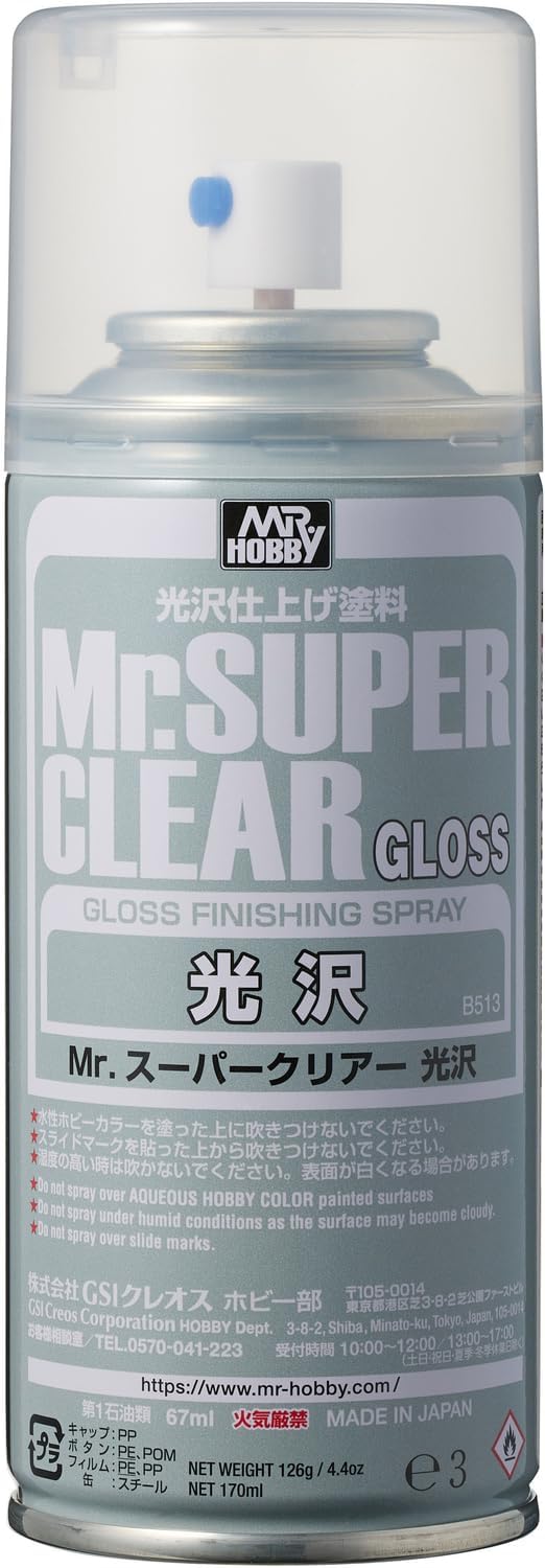 GSIクレオス 「Mr.スーパークリアースプレー 光沢 170ml」 ホビー用仕上材です。 Mr.スーパークリアーは、溶剤系の最高品質の表面仕上げ用コート剤です。 カラーを塗装するだけでは、仕上がり度がもの足りない、完璧な性能のコート剤が欲...