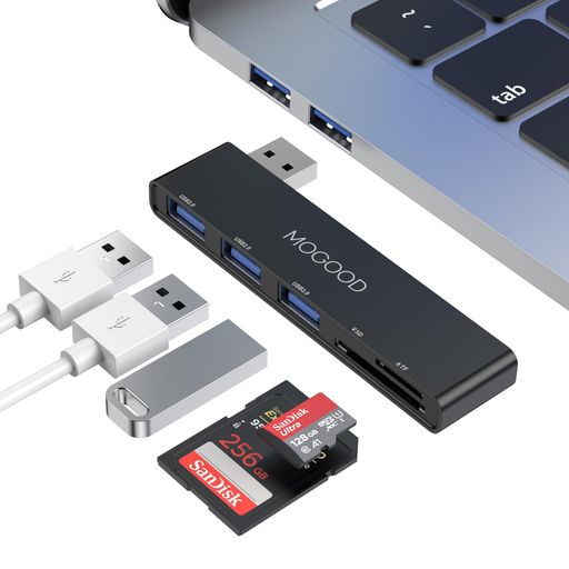 【超高速USB 3.0転送】USBハブマルチポートアダプタはSD/TFカードリーダー1*USB 3.0ポートと2*USB 2.0ポートを含み、5 Gbit/sの超高速データ転送をサポートし、USB 2.0(480 Mbit/s)より10倍速...