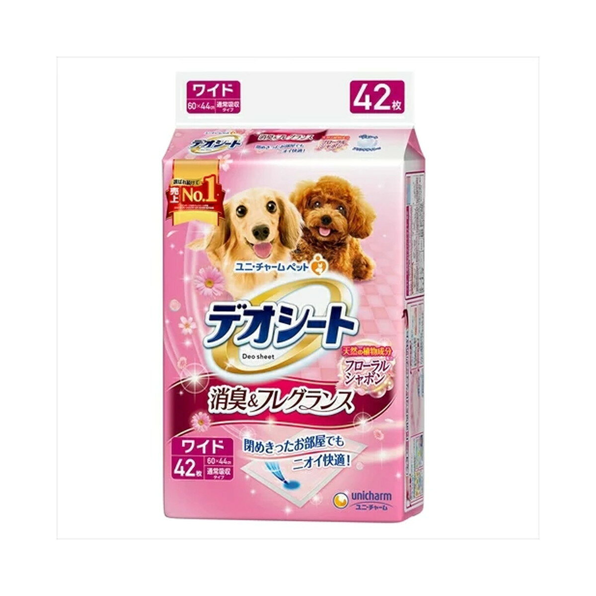 商品名：ユニチャームペット デオシート ふんわり香る消臭&フレグランス フローラルシャボンの香り ワイド 42枚内容量：42枚JANコード：4520699681701発売元、製造元、輸入元又は販売元：ユニ・チャームペットケア株式会社原産国：...