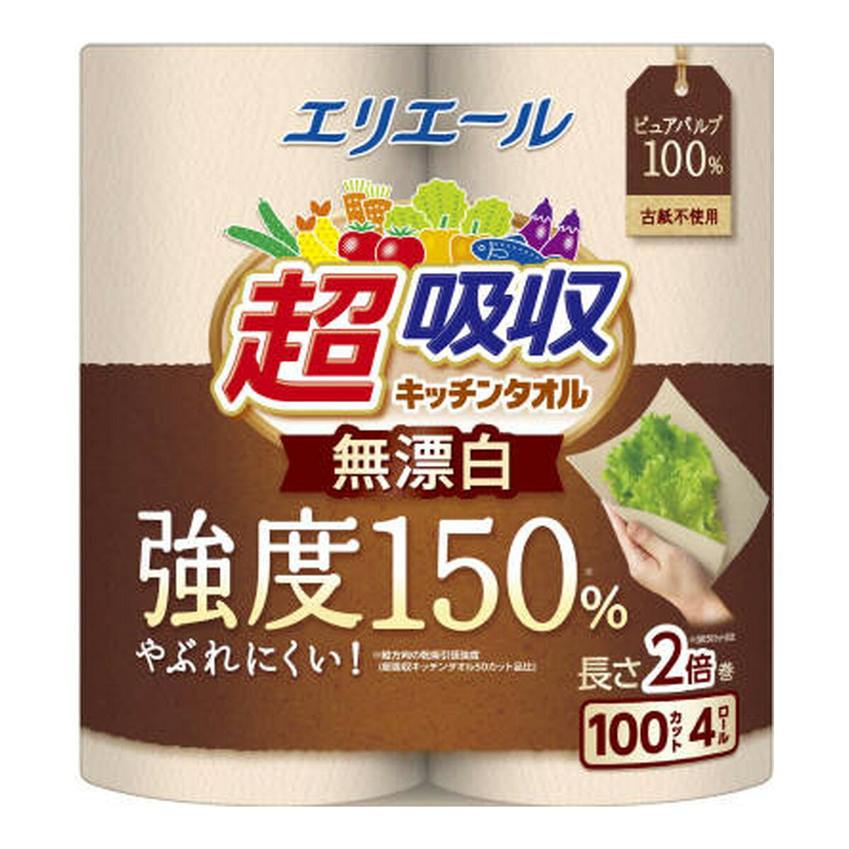商品名：大王製紙 エリエール 超吸収 キッチンタオル 無漂白 100カット 4ロール内容量：4ロールJANコード：4902011126488発売元、製造元、輸入元又は販売元：大王製紙原産国：日本商品番号：101-r003-490201112...