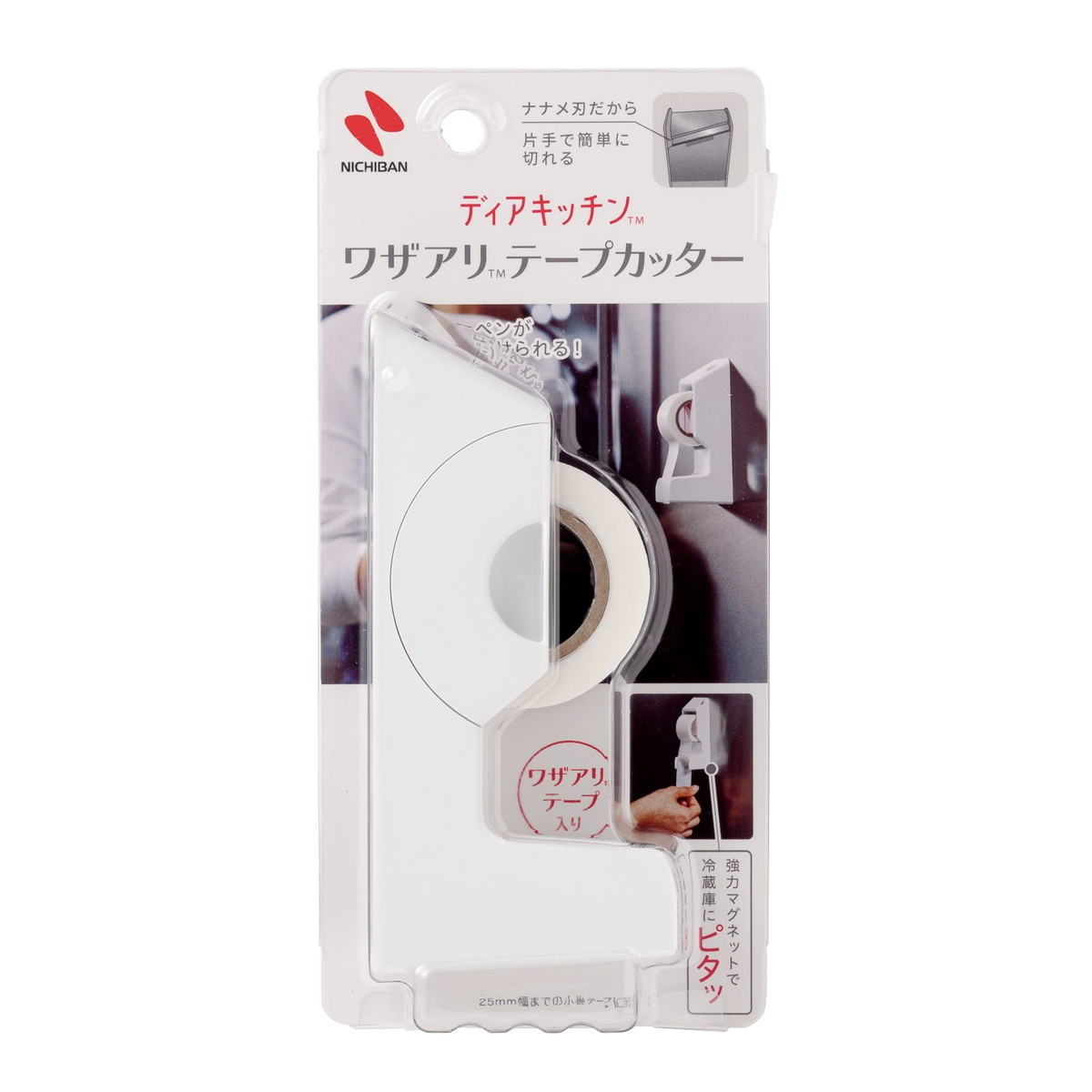 商品名：ディアキッチン ワザアリ テープカッター ホワイト テープ付き 25mm×6m ニチバン内容量：1個JANコード：4987167086893発売元、製造元、輸入元又は販売元：ニチバン原産国：日本商品番号：101-r001-49871...