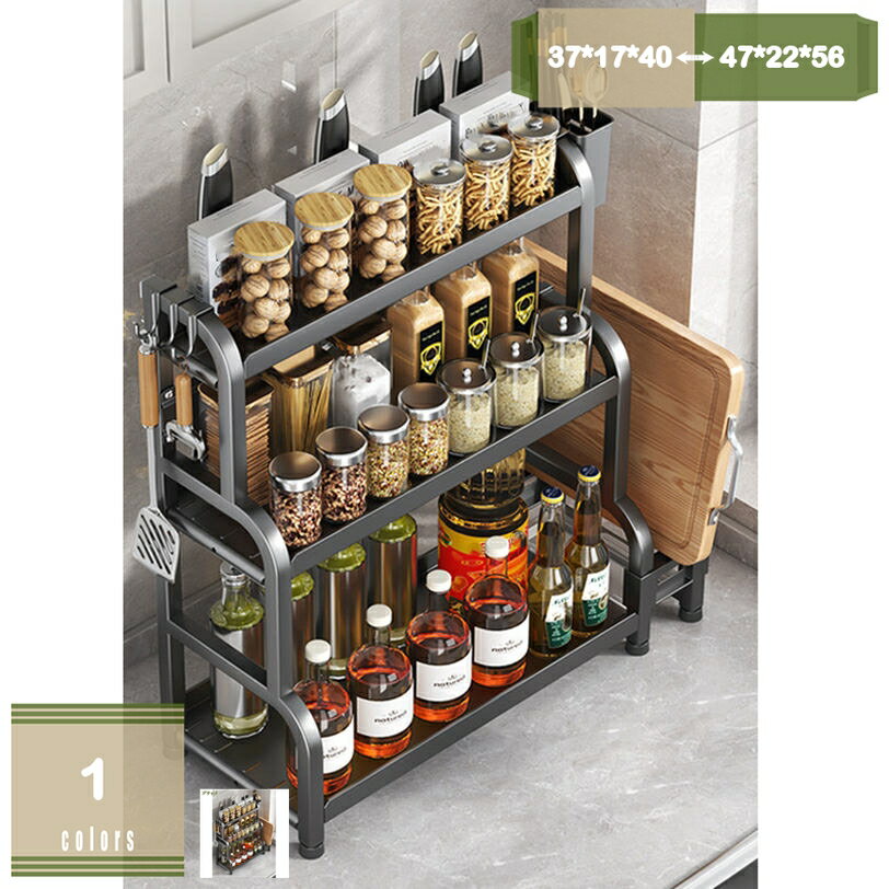 メイン素材：炭素鋼サイズ：2段*高さ40cm 3段*高さ56cm■サイズ・重量は測定誤差や個体差がある場合があります。■【キッチン調味料ラックは丈夫で耐久性がある】調味料ラックは良質な炭素鋼で作られ、高耐荷重を受けても壊れない。調味料棚の表...