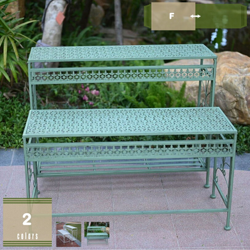 メイン素材：鉄【商品詳細】サイズ：長さ×幅×高さ：100*36*53cm、100*32*78cm（スタッフ採寸のため、若干の誤差が生じる場合がございます）【材質&デザイン】ガーデンラック全体が防錆塗装鉄パイプのデザインになっています。鉄スタ...