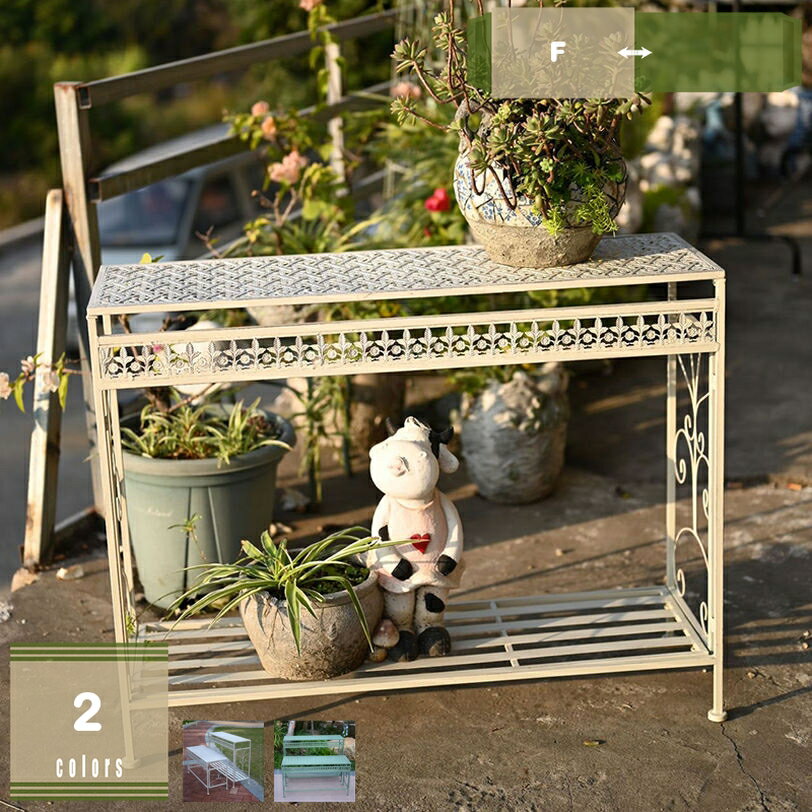 メイン素材：鉄【商品詳細】サイズ：長さ×幅×高さ：100*36*53cm、100*32*78cm（スタッフ採寸のため、若干の誤差が生じる場合がございます）【材質&デザイン】ガーデンラック全体が防錆塗装鉄パイプのデザインになっています。鉄スタ...