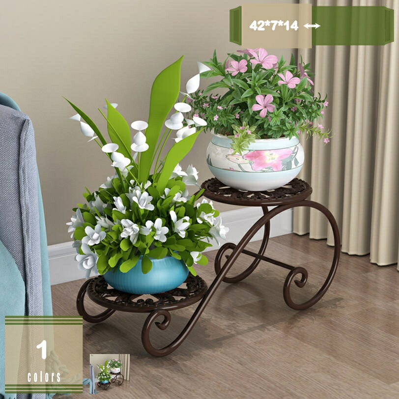 メイン素材：鉄金属製フレームは耐久性があり、シンプルな構造ですが、よい耐荷性で、花満開でも、ちゃんと植木鉢を支えます。鉢を置くトレーはメッシュ設計で、風通しも水はけもよいので、育てるのにもぴったりの環境を作れます。高さがあるので日当たりも良...