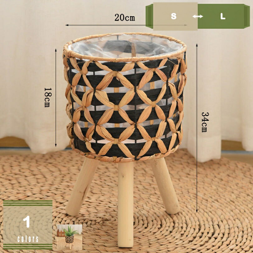 メイン素材：木【商品詳細】サイズ：特定のサイズについては画像を参照してください。（スタッフ採寸のため、若干の誤差が生じる場合がございます）【自然素材の美しさ】この籐編みの鉢カバーは、天然の籐と木製の足を組み合わせたデザインで、観葉植物や鉢植...