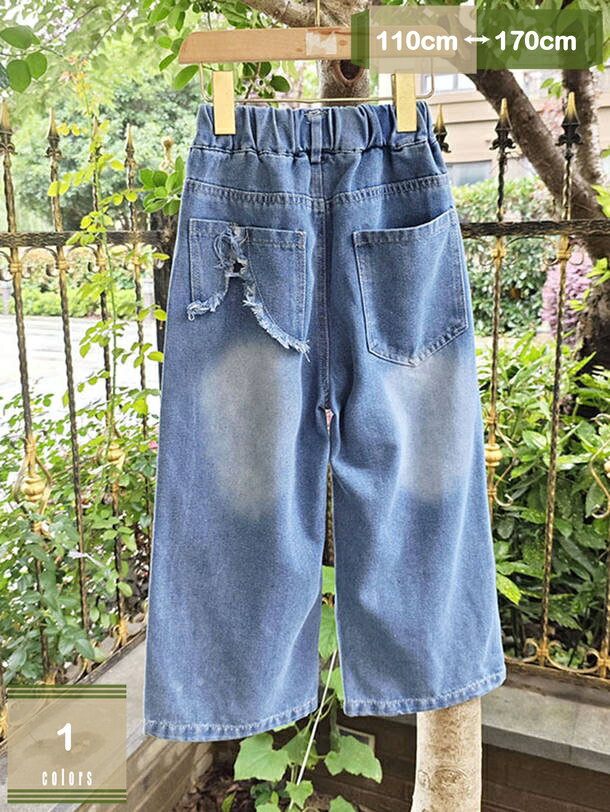 表地：デニムメイン素材：デニム★ヴィンテージ風キッズデニムパンツが新登場 ■ご注意：ズボン単品です、ベルトや付属品がついてないことをご了承ください。★ウエストはゴム仕様だからお腹が苦しくなりづらく、小さいお子様でも着替えやすい♪★ゆったりと...