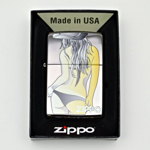 レギュラーサイズのzippoにプリント加工 加工表面処理：ブラックニッケル セクシーな女性の後ろ姿のデザインです。 ZIPPOケース＆保証書付