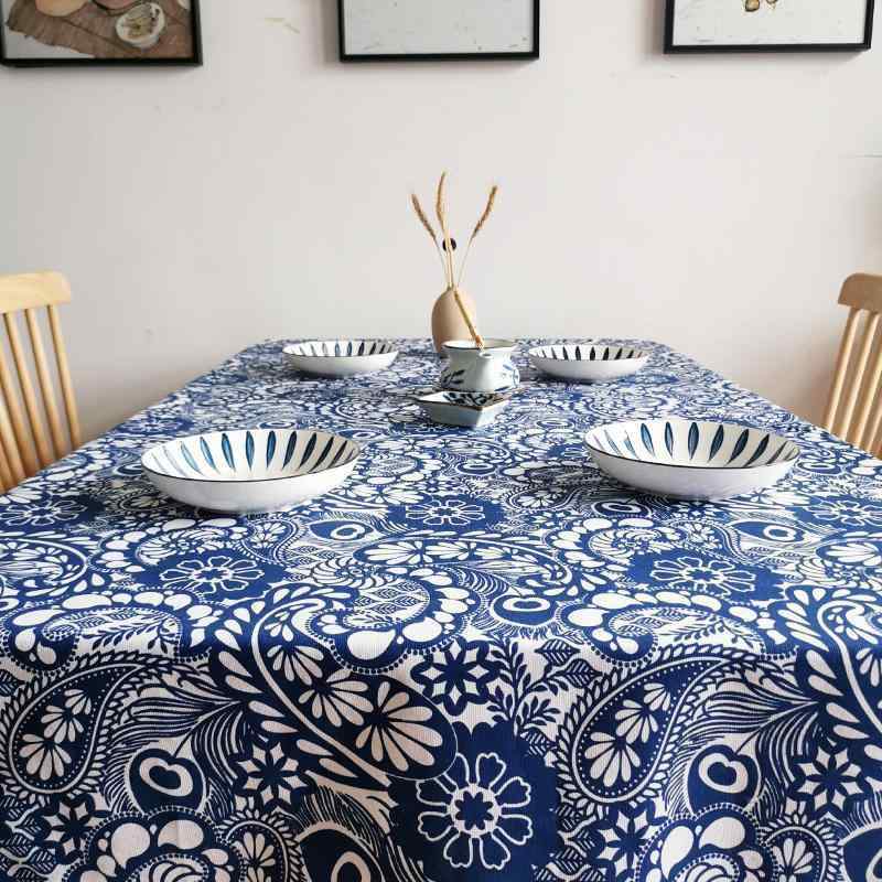 レトロ テーブルクロス 汚れ防止 机カバー 布 雑貨 防塵 キッチン ダイニング リビング 多用途 おしゃれ エスニック コットン 幾何学模様 長方形 花