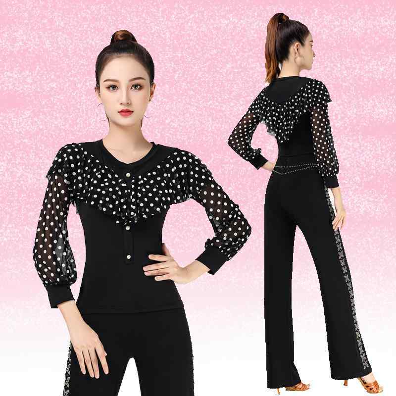 ・性別: 女性・素材: リネン、スパンデックス（65%）・柄: ドット・袖丈: 長袖・サイズ展開: L、XL、XXL、3XL、4XL、5XL、6XL・カテゴリ: ダンスウェア