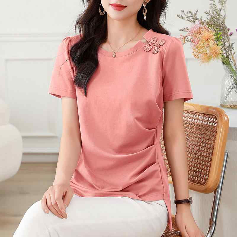 ・カテゴリ: Tシャツ・スタイル: エレガントカジュアル、リラックス・主な素材: ポリエステル、スパンデックス30%未満・ネックライン: クルーネック・袖丈: 半袖・柄: 無地・シルエット: ルーズフィット・着丈: レギュラー丈・デザイン要...