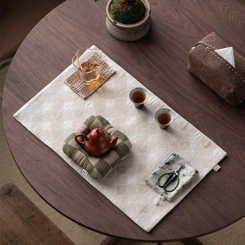 ・カテゴリ: 茶席・素材: 綿麻・スタイル: 中式・柄: 格子柄（ジャカード織り）