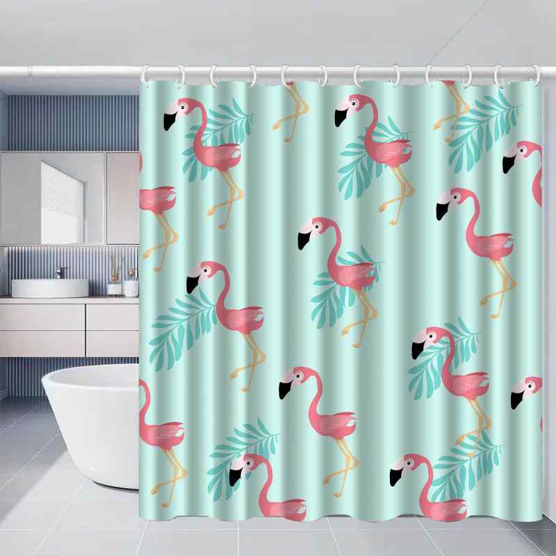 ・カテゴリ: シャワーカーテン・素材: ポリエステル・スタイル: アニマル・柄: フラミンゴ・サイズ展開: 90x180cm、120x180cm、150x180cm、180x180cm、180x200cm・特徴: 防水、穴あけ不要