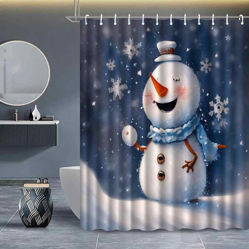・主な素材: ポリエステル・スタイル: アメリカン・柄: 雪だるま・サイズ: 90×180cm、120×180cm、150×180cm、180×180cm、180×200cm・カテゴリ: シャワーカーテン・特徴: 防水、穴あけ不要