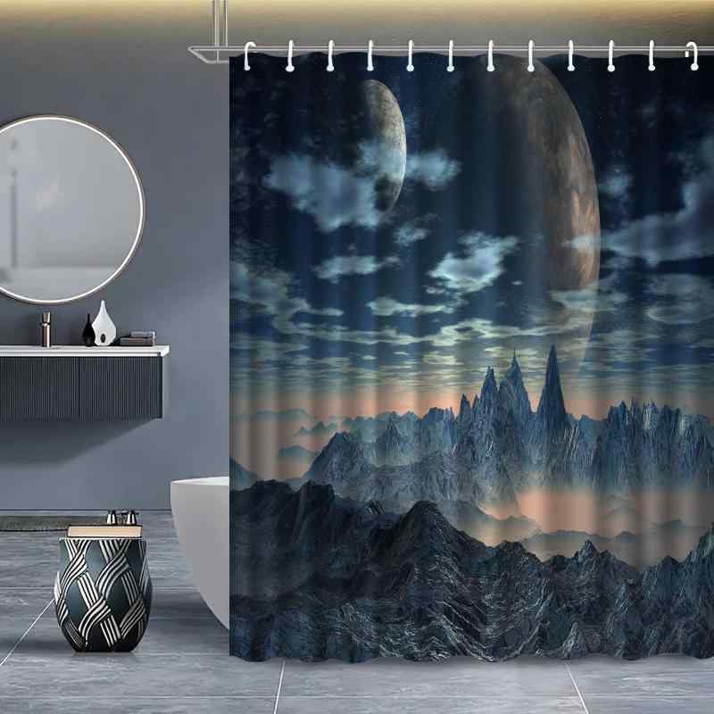 ・主な素材: ポリエステル・スタイル: 宇宙・柄: 星空、惑星・サイズ展開: 90x180cm、120x180cm、150x180cm、180x180cm、180x200cm・カテゴリ: シャワーカーテン・特徴: 防水、穴あけ不要