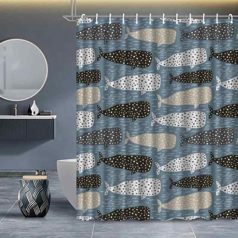 ・素材: ポリエステル・スタイル: マリン・柄: クジラ・サイズ: 90x180cm、120x180cm、150x180cm、180x180cm、180x200cm・カテゴリ: シャワーカーテン・取り付け: 穴あけ不要