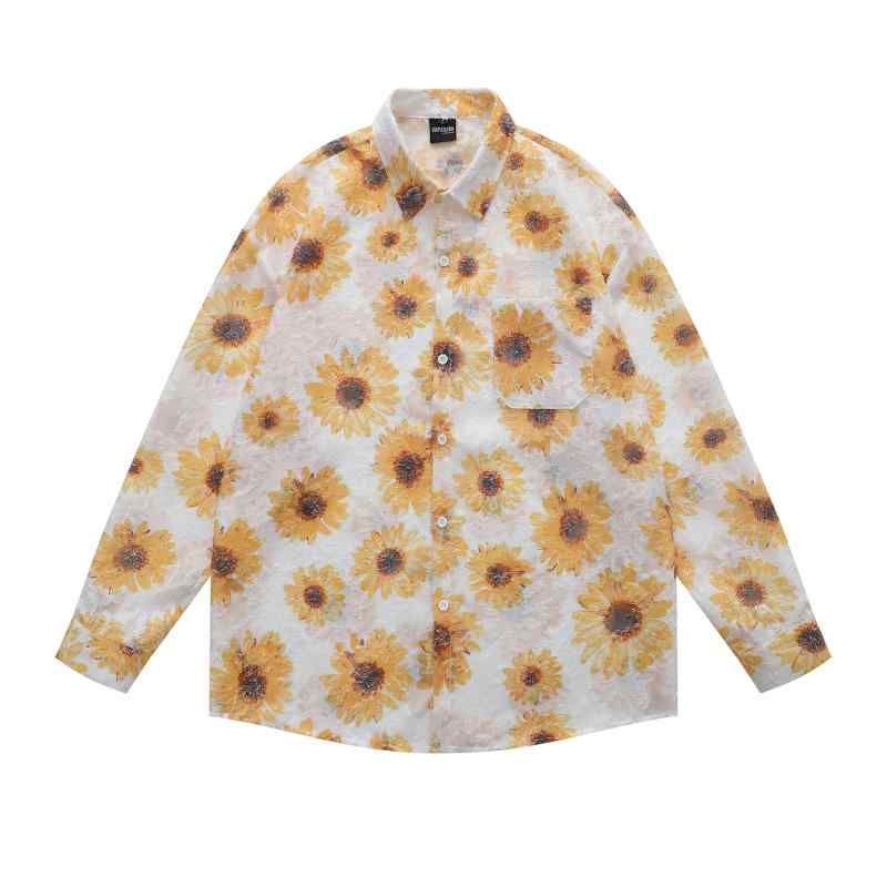 ・カテゴリ: シャツ・スタイル: 香港風・タイプ: ボタンフロント・主な素材: ポリエステル100%・素材特性: 色落ちしにくい・フィット: ルーズ・ネックライン: 襟付き・袖丈: 長袖・柄: デイジー柄・生地厚: 普通・デザインディテール...