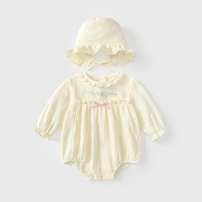 ・カテゴリ: ロンパース・スタイル: プリンセス・主な素材: 綿100%・性別: 女の子用・袖丈: 長袖・フード: 取り外し可能・厚さ: 普通・開閉タイプ: スナップボタン・カラー: アプリコット（刺繍入り）・サイズ展開: 66、73、80...