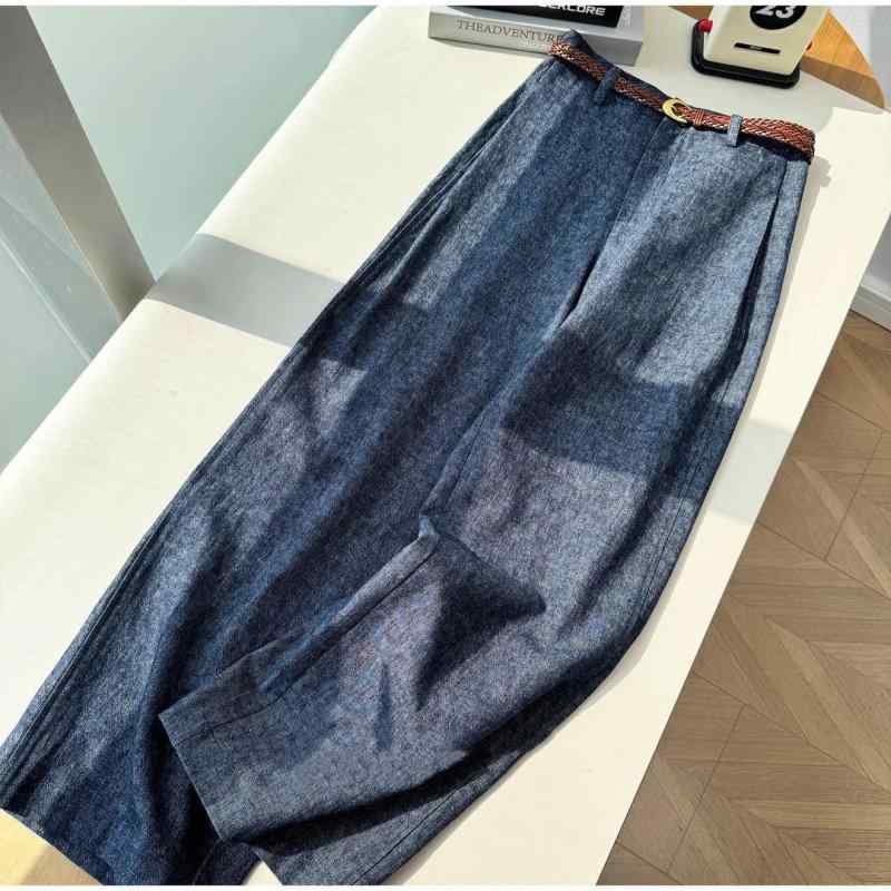 ・カテゴリ: カジュアルパンツ・スタイル: 文芸レトロ・主な素材: 麻 (50～70%)、綿 (30～50%)・デザイン: ストレート・シルエット: ワイド・丈: ロング・ウエスト: ハイウエスト・厚さ: 薄手・カラー: ブルー・サイズ展開...