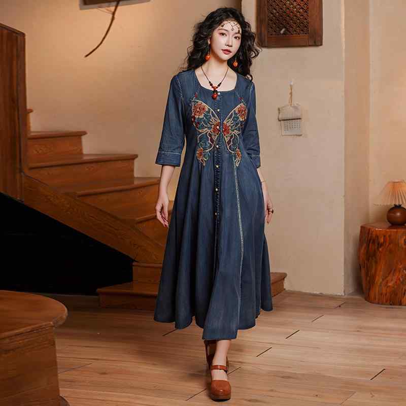 ・カテゴリ: ワンピース・スタイル: レトロ、ヴィンテージ、中国風、エスニック・主な素材: 綿95%以上・デザイン: カーディガン・ネックライン: スクエアネック・袖丈: 七分袖・袖タイプ: レギュラー・ウエスト: ミドルウエスト・着丈: ...