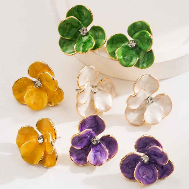 ・素材: 合金・モチーフ: 花・加工: ラインストーン・カラー展開: グリーン、イエロー、ホワイト、パープル・スタイル: オフィスカジュアル・カテゴリ: ピアス・イヤリング・対象: 女性