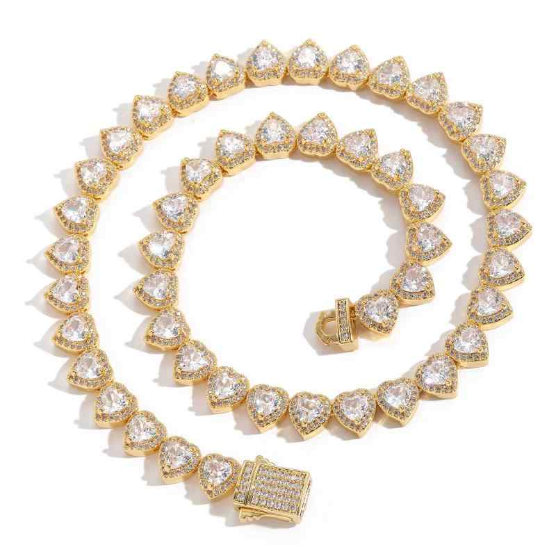 ・素材: 銅・加工: ジルコン装飾・デザイン: ハート形・チェーンスタイル: ハートチェーン・長さ: 41cm～50cm・カラー展開: ゴールド、シルバー・サイズ展開: ブレスレット18cm、ブレスレット20cm、ネックレス40cm、ネック...