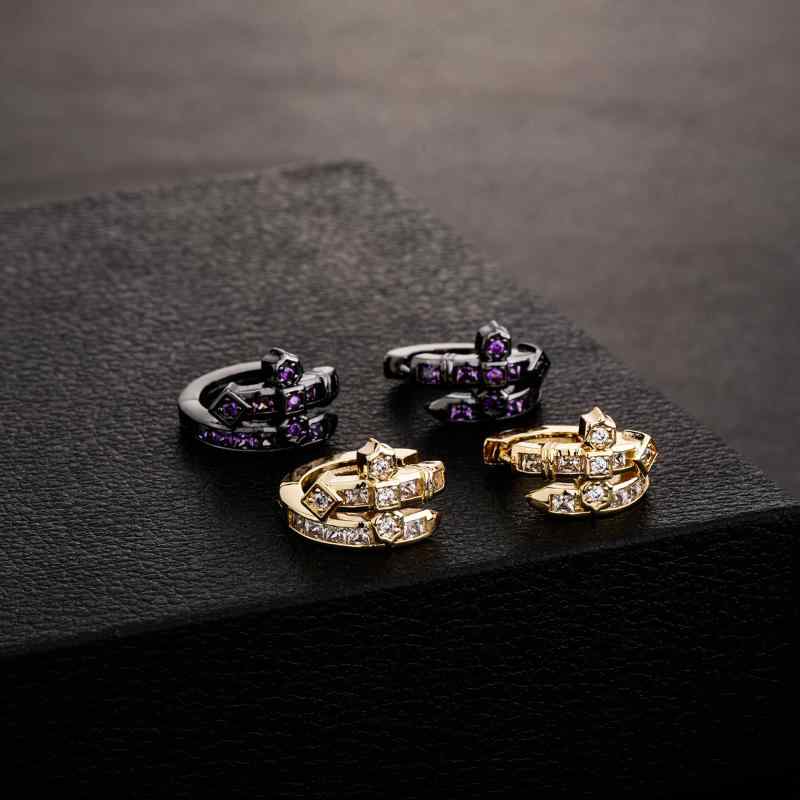 ・素材: 銅・デザイン: 幾何学模様・加工技術: マイクロパヴェ・カラー: ゴールド、シルバー、ブラック・流行要素: クロス・スタイル: 個性・カテゴリ: イヤリング、ピアス・対象: 男女兼用