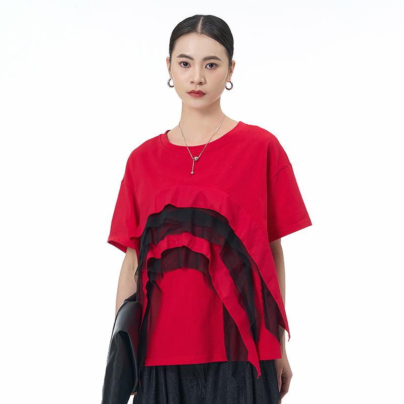 ・カテゴリ: Tシャツ・スタイル: 日韓カジュアル・主な素材: 綿95%以上・生地: ニットコットン・ネックライン: クルーネック・袖丈: 半袖・袖タイプ: レギュラー・柄: ストライプ・装飾: レース・加工: パッチワーク、切り替え・シル...