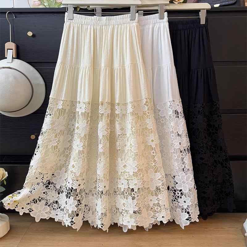 ・カテゴリ: スカート・スタイル: エレガント、通勤・主な素材: ポリエステル・スカートタイプ: Aライン・丈: ミディ丈・柄: 無地・カラー展開: アプリコット、ホワイト、ブラック・サイズ展開: ワンサイズ