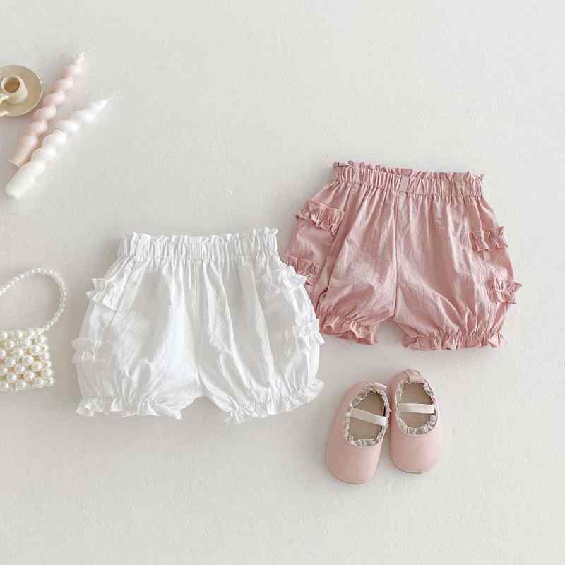 ・カテゴリ: 子供パンツ・スタイル: レジャー・性別: 女児・対象年齢: 1~3歳・パンツ丈: ショート・ウエスト: 中腰・主な素材: 綿100%・生地加工: 柔らか処理・柄: 無地・要素: キュート、フリル・カラー展開: 白、ピンク・サイ...