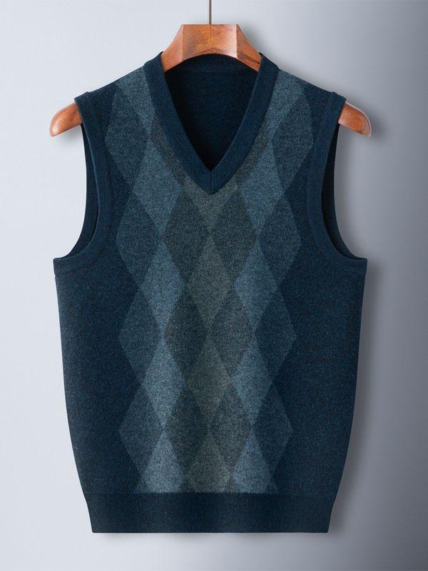 ・スタイル: プルオーバー・ネックライン: Vネック・袖丈: ノースリーブ・フード: なし・フィット: スタンダードフィット・厚さ: 厚手・柄: チェック・素材: 羊毛100%・シーン: カジュアル・対象: メンズ・加工: アイロン不要加工...