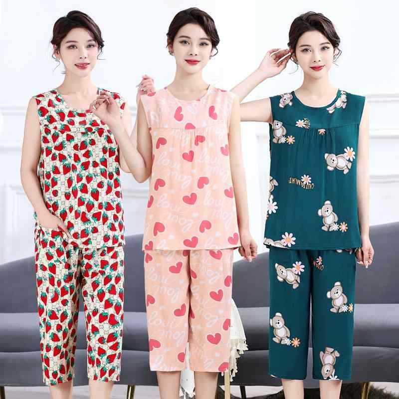 ・カテゴリ: セットアップ・スタイル: シンプルカジュアル・デザイン: プルオーバー・主な素材: レーヨン100%・生地感: 薄手・ネックライン: クルーネック・袖丈: ノースリーブ・パンツ丈: 七分丈・機能: 通気性、快適、リラックス、ル...