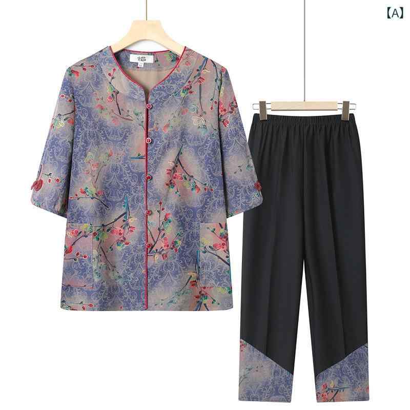 ・カテゴリ: レディースカジュアルセット・柄: 花柄・デザイン要素: ポケット・主な素材: ポリエステル80～90%（シフォン）・カラー展開: ブルー、グリーン・サイズ展開: XL、2XL、3XL、4XL、5XL・フィット: レギュラー・セ...