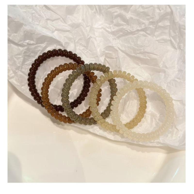 ・カテゴリ: 電話線ヘアゴム・素材: プラスチック/樹脂・カラー展開: オフホワイト、ライトブラウン、グリーン、ブラウン、ダークブラウン・スタイル: シンプル・タイプ: 高弾力・スタイル分類: ファッション通勤
