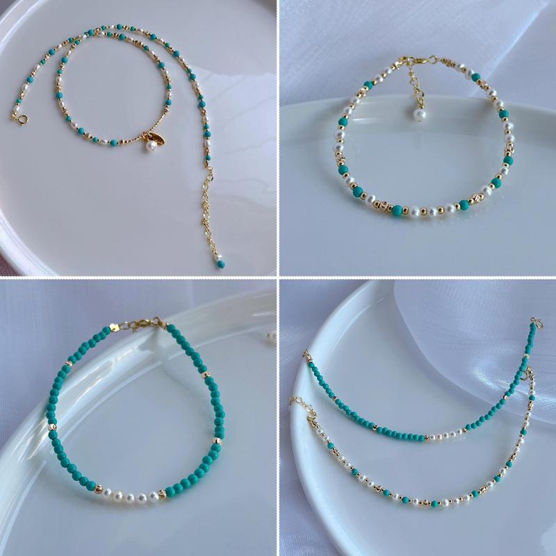 ・カテゴリ: 淡水パール・カラー展開: パールホワイト・パールの直径: 2mm-3mm・スタイル: ネックレス、ブレスレット・バリエーション: ネックレス、手首用パールタイプ、手首用ターコイズタイプ、ネックレスとブレスレット2本のセット・サ...