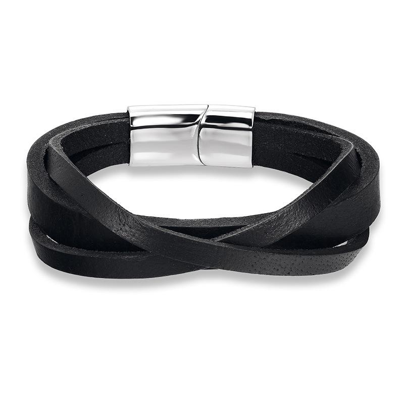 ・カテゴリ: ブレスレット・素材: レザー・加工: 電鍍・スタイル: 男女兼用、カジュアル、ファッション通勤・形状: 幾何学模様・人気の要素: リング型、幾何学・用途: 観光記念・対象: 男性・カラー展開: ブラック、ブラウン