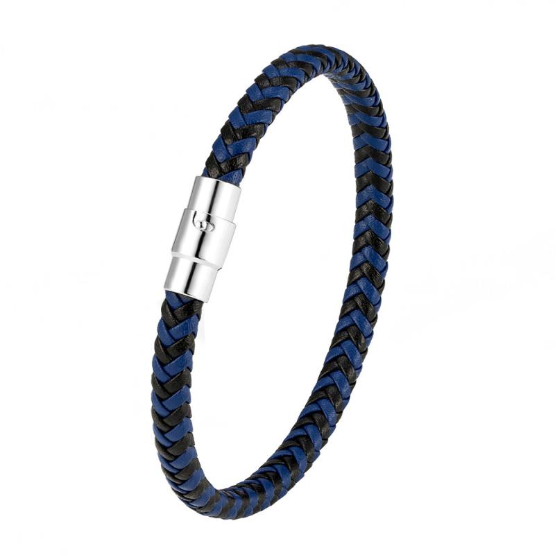 ・カテゴリ: ブレスレット・対象: 男女兼用・スタイル: シンプル、ファッション通勤・素材: レザー・加工技術: メッキ加工・形状: 幾何学模様・デザイン要素: ライン・カラー展開: ブラック、ブラック＋ブルー・サイズ展開: 19cm、21...