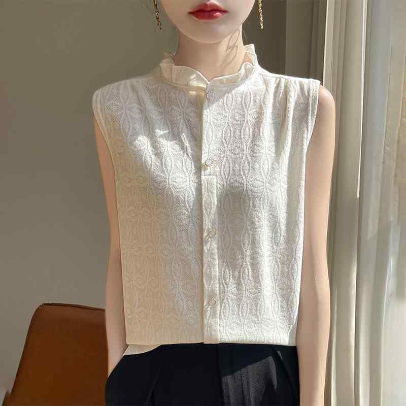 ・カテゴリ: セーター・スタイル: プルオーバー、エレガント通勤・生地: 精紡ニット・厚さ: 中程度・ネックライン: ハイネック・袖丈: ノースリーブ・着丈: 普通丈・フィット: レギュラー・加工: 樹脂固色・形式: 単品・カラー展開: ウ...