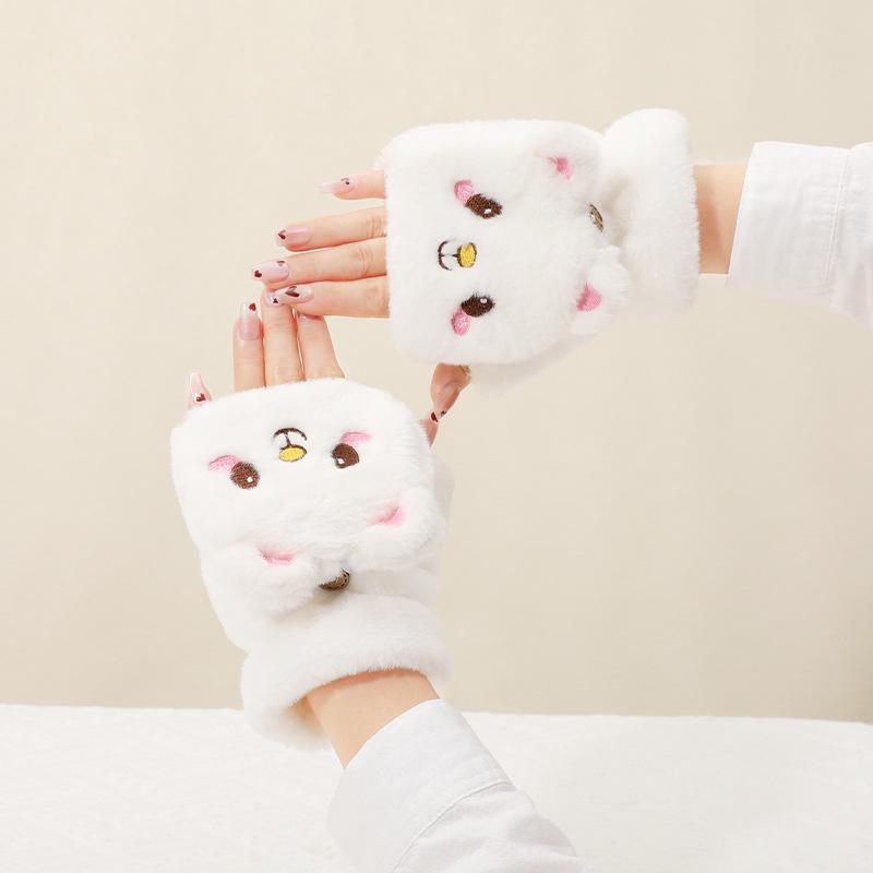 ・カテゴリ: 保温手袋・スタイル: 半指手袋・主な素材: ポリエステル・機能: 保温・デザイン: オリジナルデザイン・加工: 刺繡・柄: アニマル・カラー展開: ホワイト、グレー、ピンク、カーキ、ベージュ・サイズ: フリーサイズ