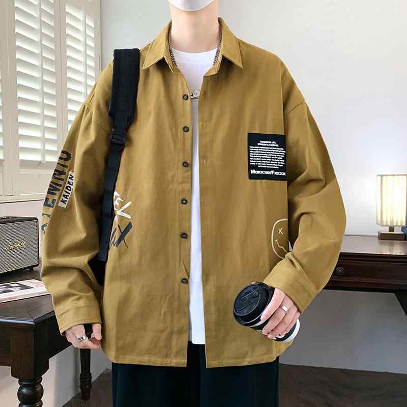 ・カテゴリ: シャツ・主な素材: 綿71～80%・機能: 洗濯機洗い可能・生地番手: 20番手・スタイル: 青春ポップ・シルエット: ゆったり・ネックライン: 尖襟・袖丈: 半袖・厚さ: 普通・デザイン: プリント、ボタン装飾・対象: 青年...