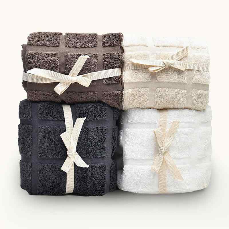 ・素材: 綿100%・カテゴリ: フェイスタオル・糸番手: 32番手・織り方: 平織り・目方: 約100g～120g・カラー展開: 白色小格、米白色小格、ブラウン小格、ネイビー小格・サイズ: 約85×34cm