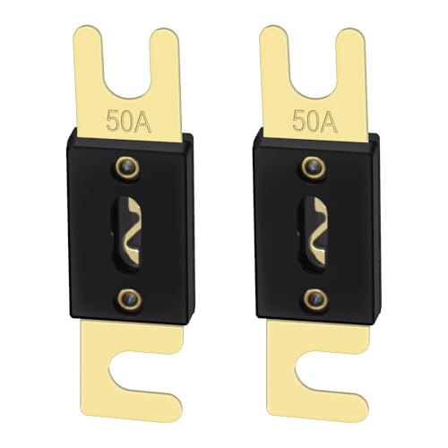 製品名: ANLヒューズ定格電流: 50Aカラー：黒&金全体的なサイズ: 80 x 21 x 8mm(L*W*T)2個入り
